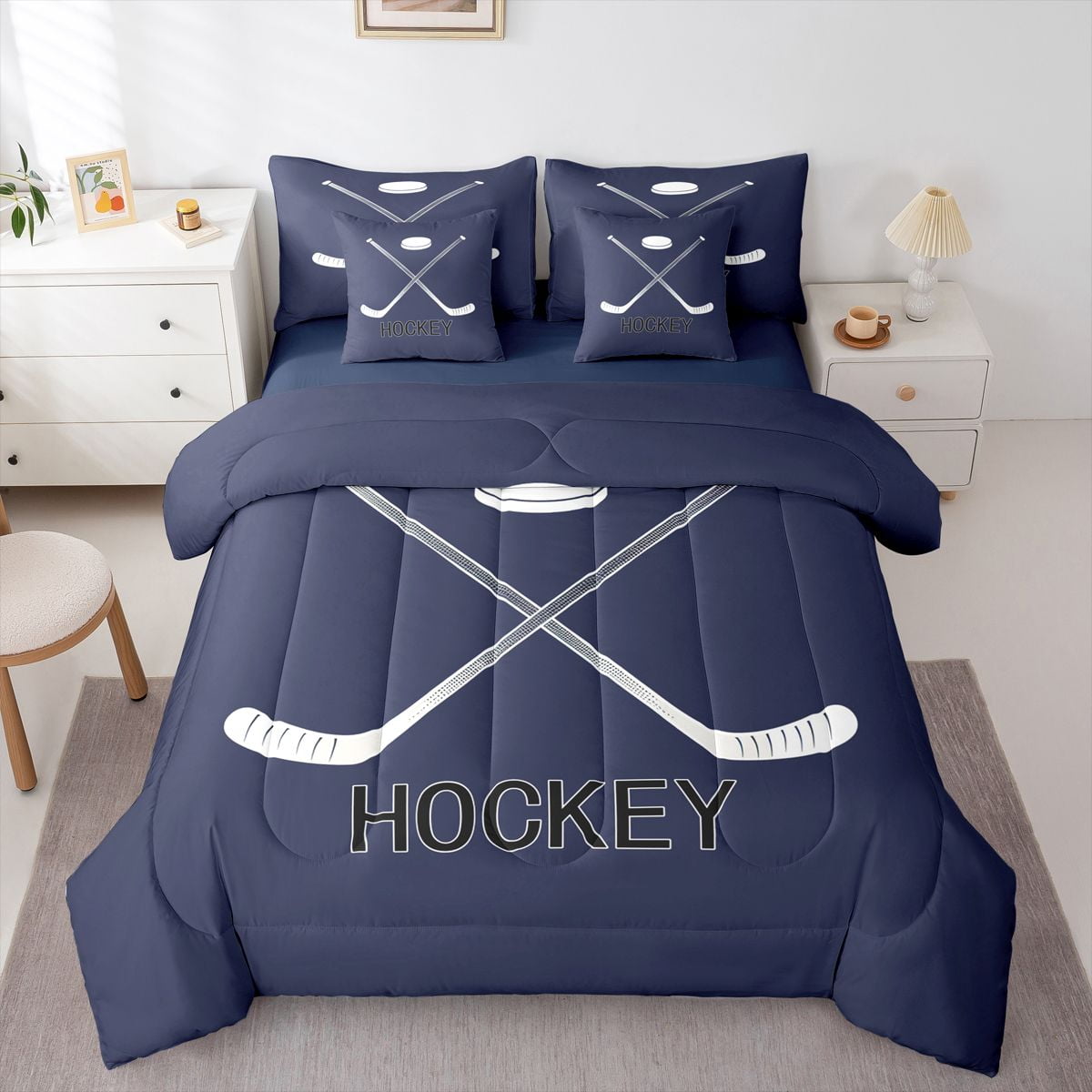Feelyou Cartoon Ice Hockey Twin Bedding Sets 7-Piece, Boy Girl Bedding ...