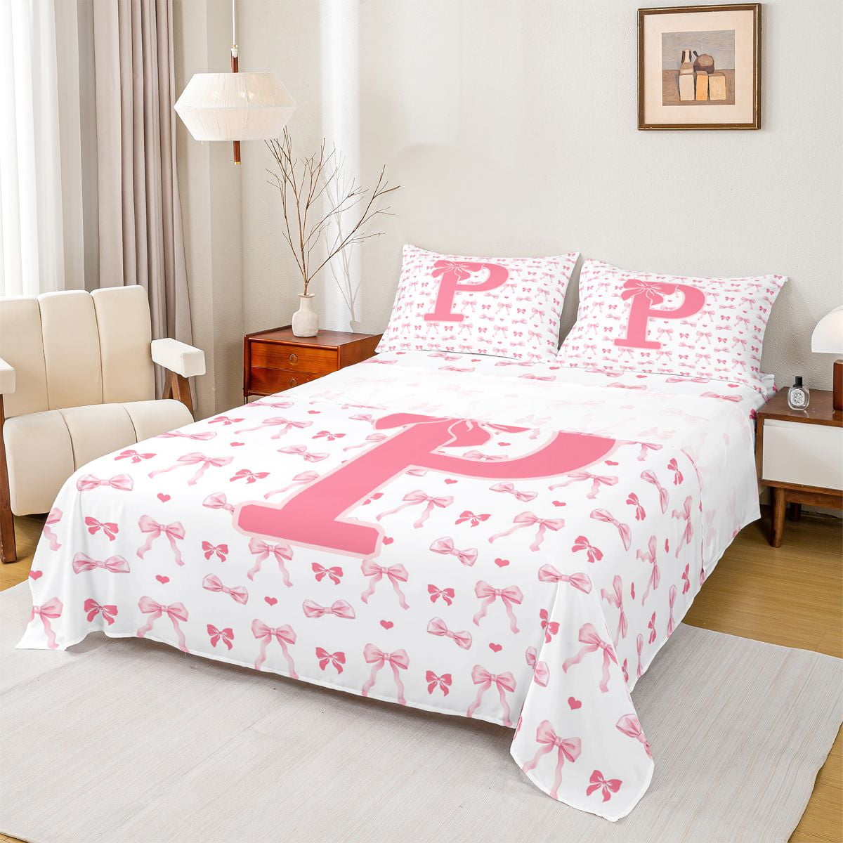 Feelyou Cartoon Initial P Full Size Sheets, Pink Princess Bowknot Bed ...