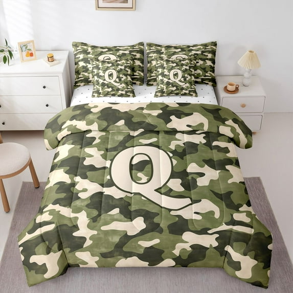 Feelyou Cartoon Initial Q Bedding Comforter Set 7pcs, Green Camouflage ...