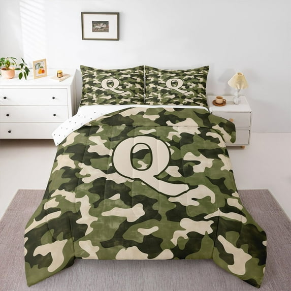 Feelyou Cartoon Initial Q Full Size Comforter Sets, Green Camouflage ...