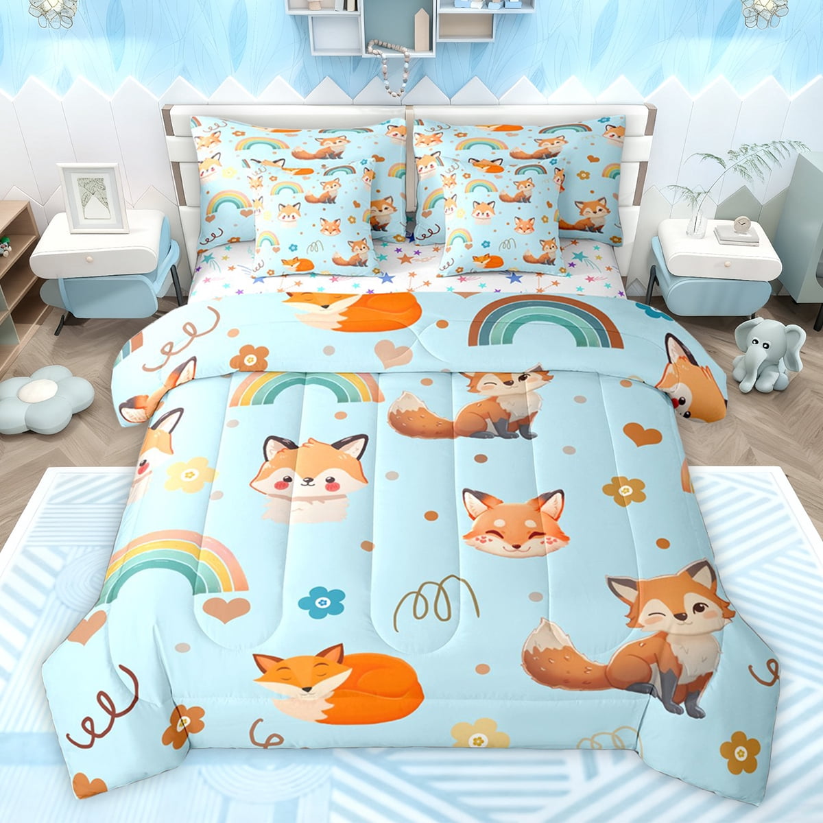 Feelyou Cartoon Jungle Fox Twin Bedding Sets 7-Piece for Boy, Dreamy ...