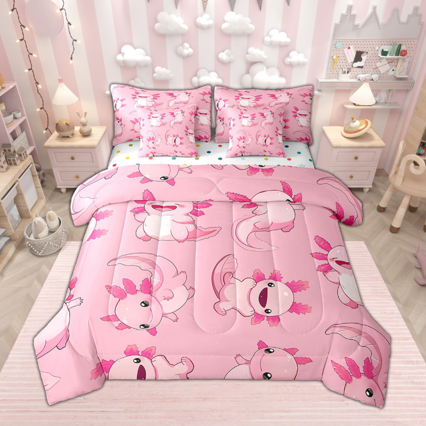 Feelyou Cartoon Kawaii Axolotl Bedding Comforter Set 7-Piece for Kids ...