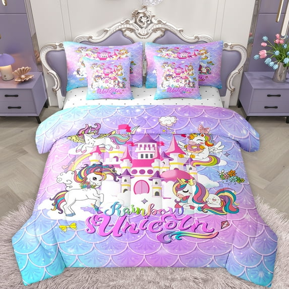 Feelyou Cartoon Magic Unicorn Bedding Comforter Set 7pcs, Kawaii ...