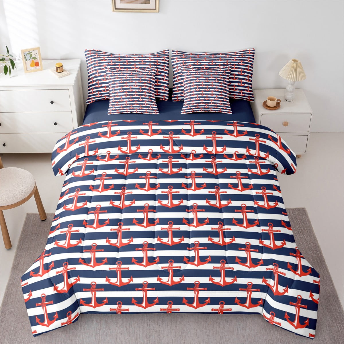 Feelyou Cartoon Marine Anchor Bedding Comforter Set 7-Piece, Blue ...