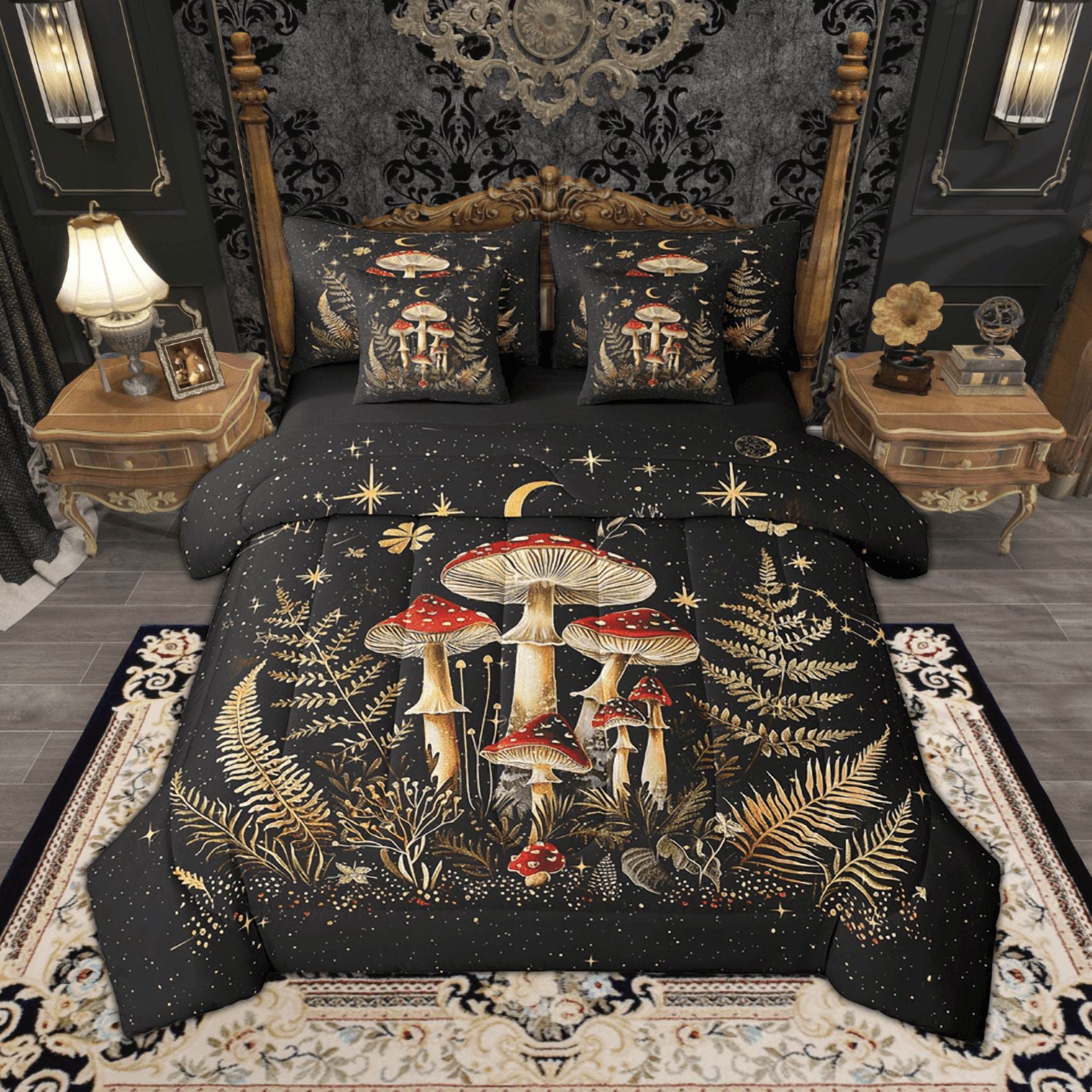 Feelyou Cartoon Mushroom Bedding Comforter Set 7-Piece for Kids, Green ...