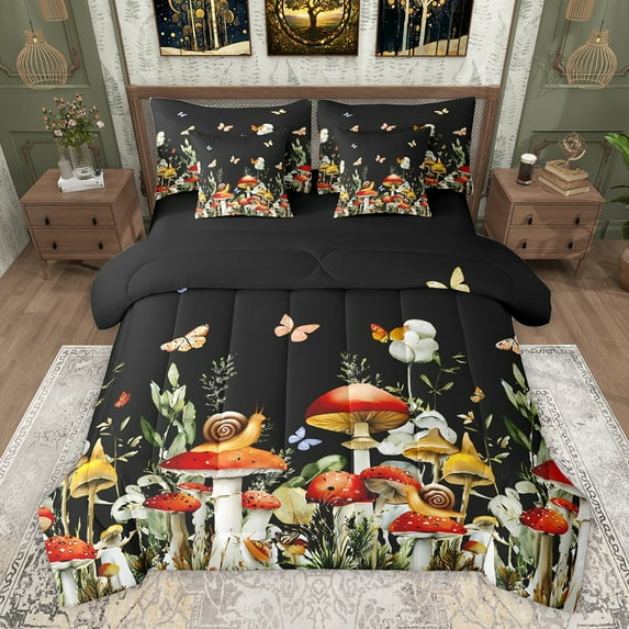 Feelyou Cartoon Mushroom Plant Bedding Comforter Set 7 Pieces, Dreamy ...