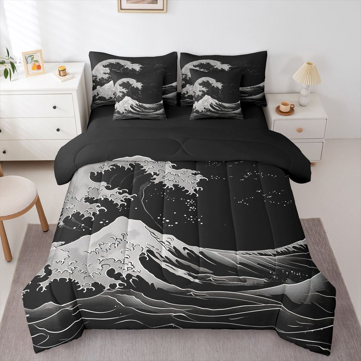 Feelyou Cartoon Ocean Wave Bedding Comforter Set 7pcs, Vintage Tokyo ...