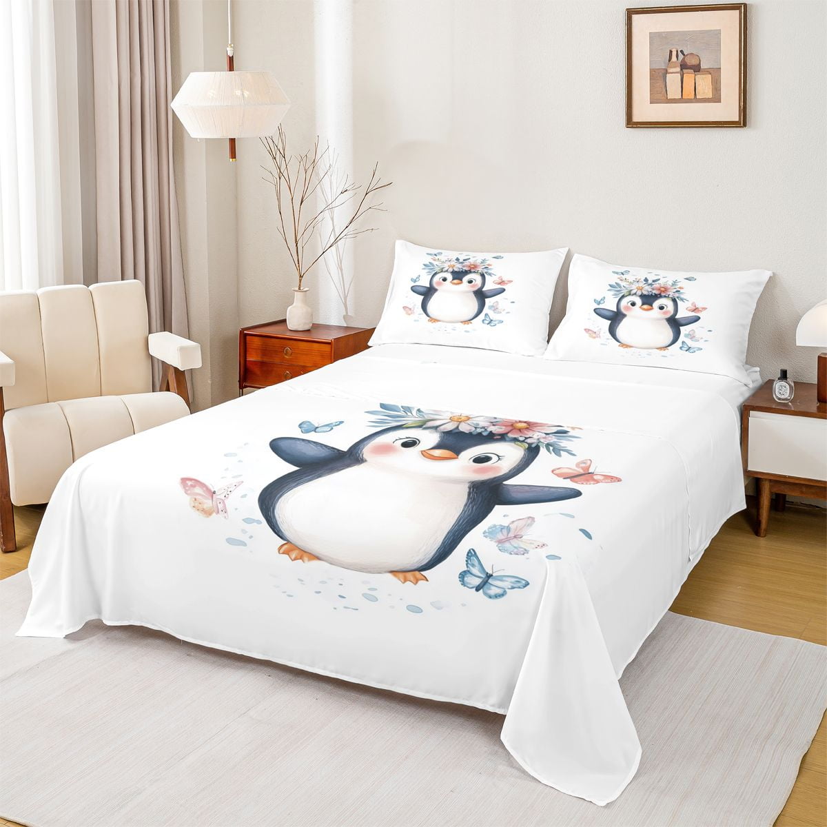Feelyou Cartoon Penguin Animal Bed Sheets, Groovy Floral King Sheets ...