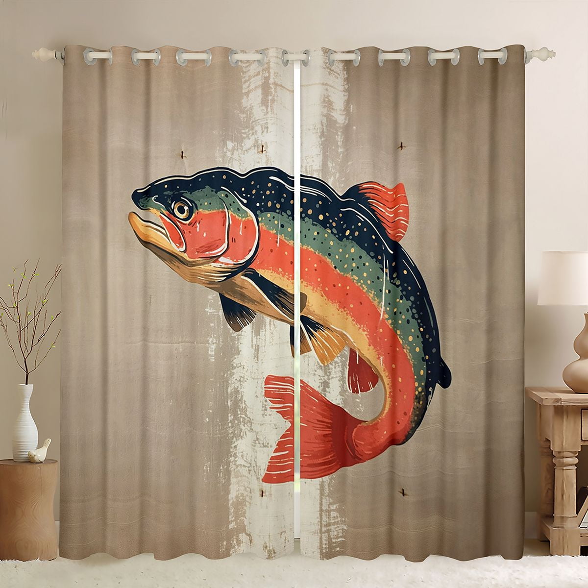Feelyou Cartoon Pike Fish Blackout Curtains Set of 2 (52x84 Each ...