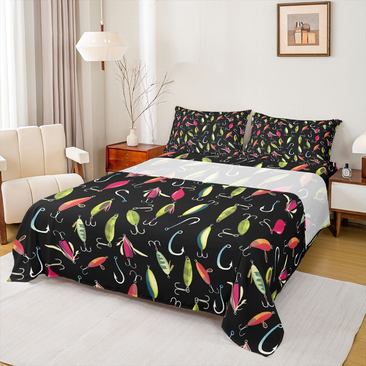 Feelyou Cartoon Pike Fish Full Size Sheets, Rustic Fishing Hook Bed ...