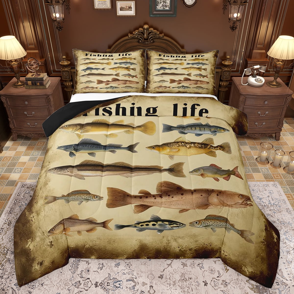 Feelyou Cartoon Pike Fish Queen Comforter Set for Teens, Hunting and ...