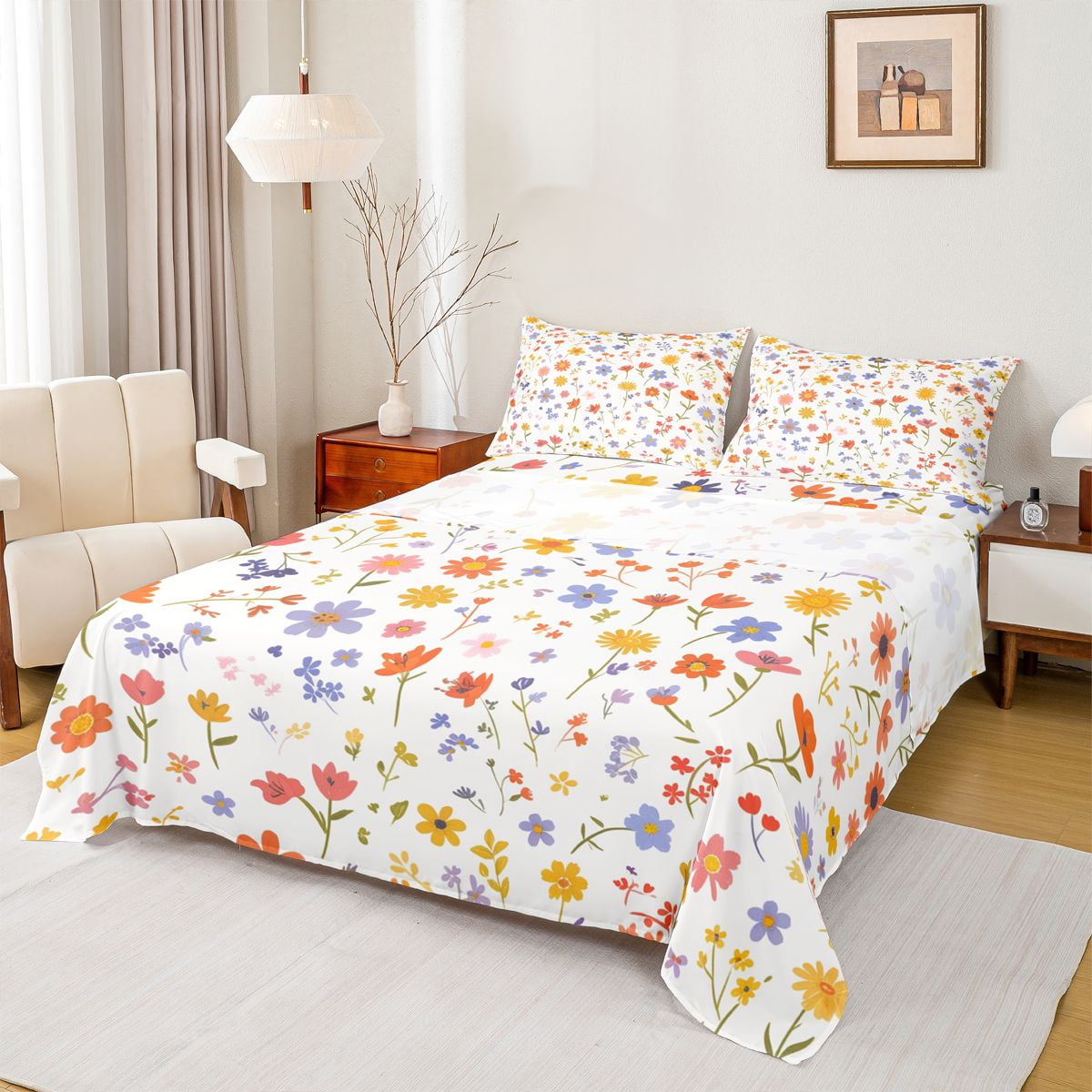 Feelyou Cartoon Plant Floral Twin Sheet Sets, Simple French Style Twin ...