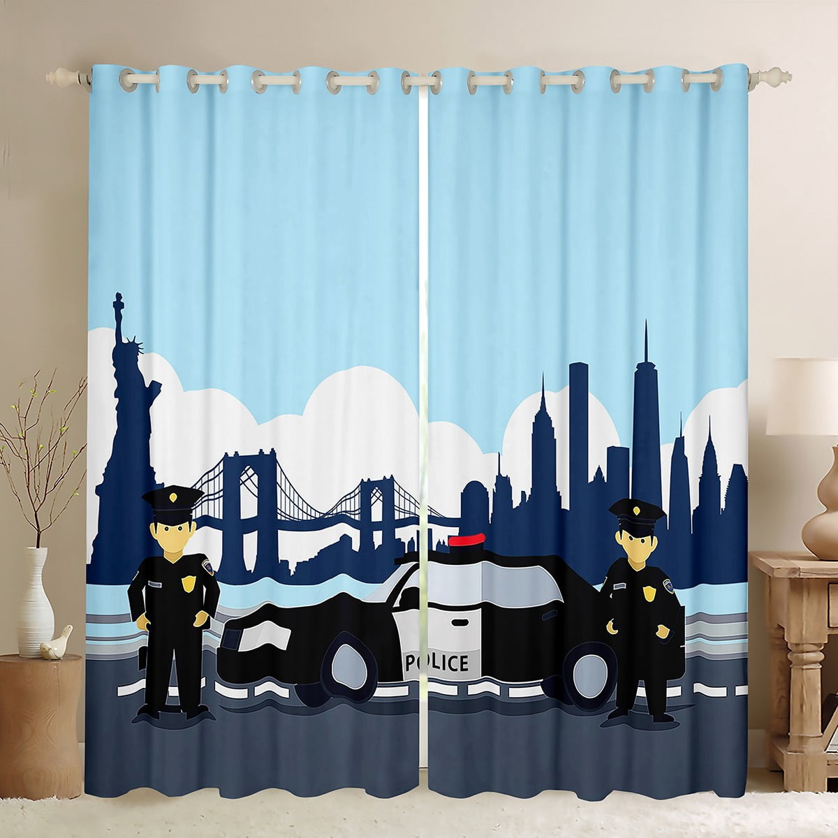Feelyou Cartoon Police Car Curtains Pack of 2 (42x84 Each), Equipment ...