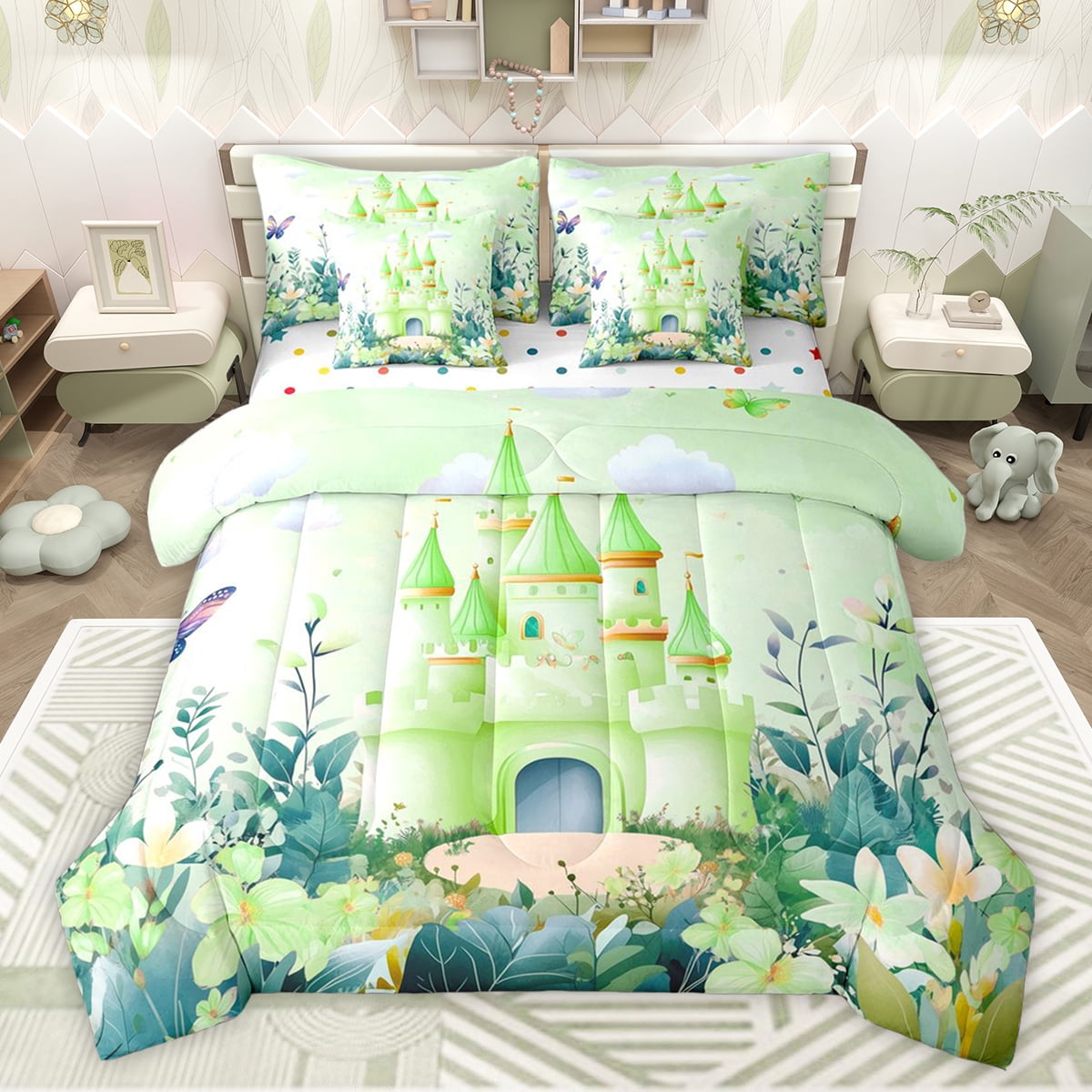 Feelyou Cartoon Princess Castle Bedding Comforter Set 7pcs, Watercolor ...