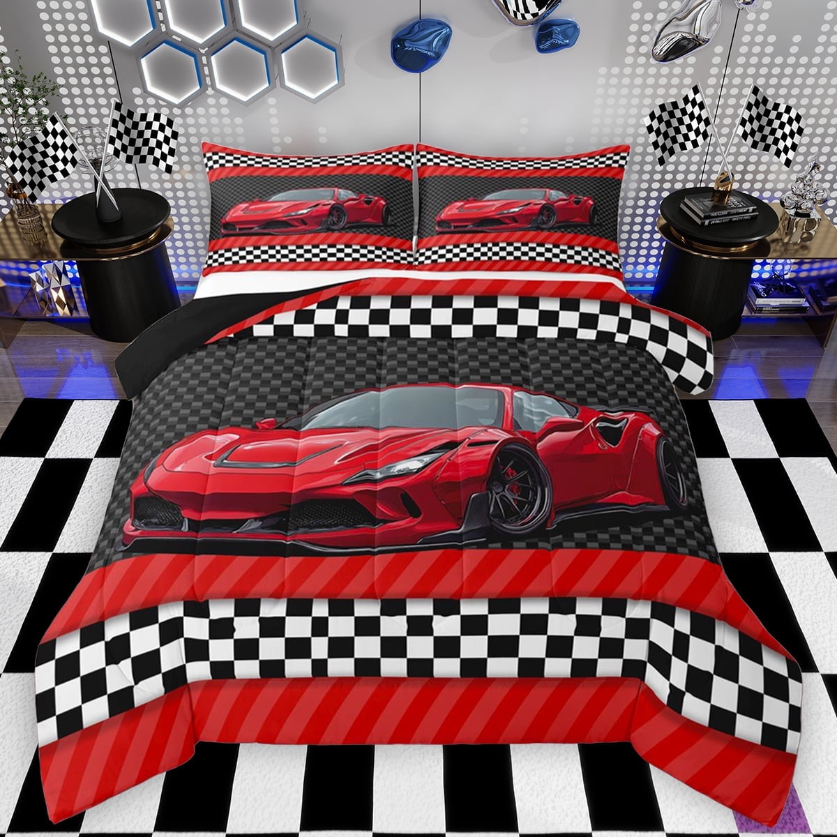 Feelyou Cartoon Red Automobile Bedding Comforter Set, Speed Sports ...