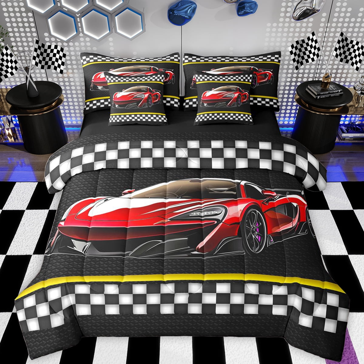 Feelyou Cartoon Red Automobile Twin Bedding Sets 7-Piece, Yellow ...