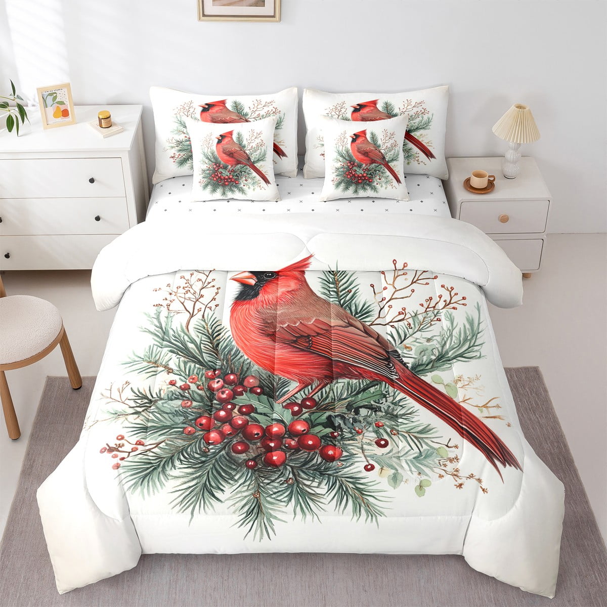 Feelyou Cartoon Red Bird Bedding Comforter Set 7-Piece for Teens ...