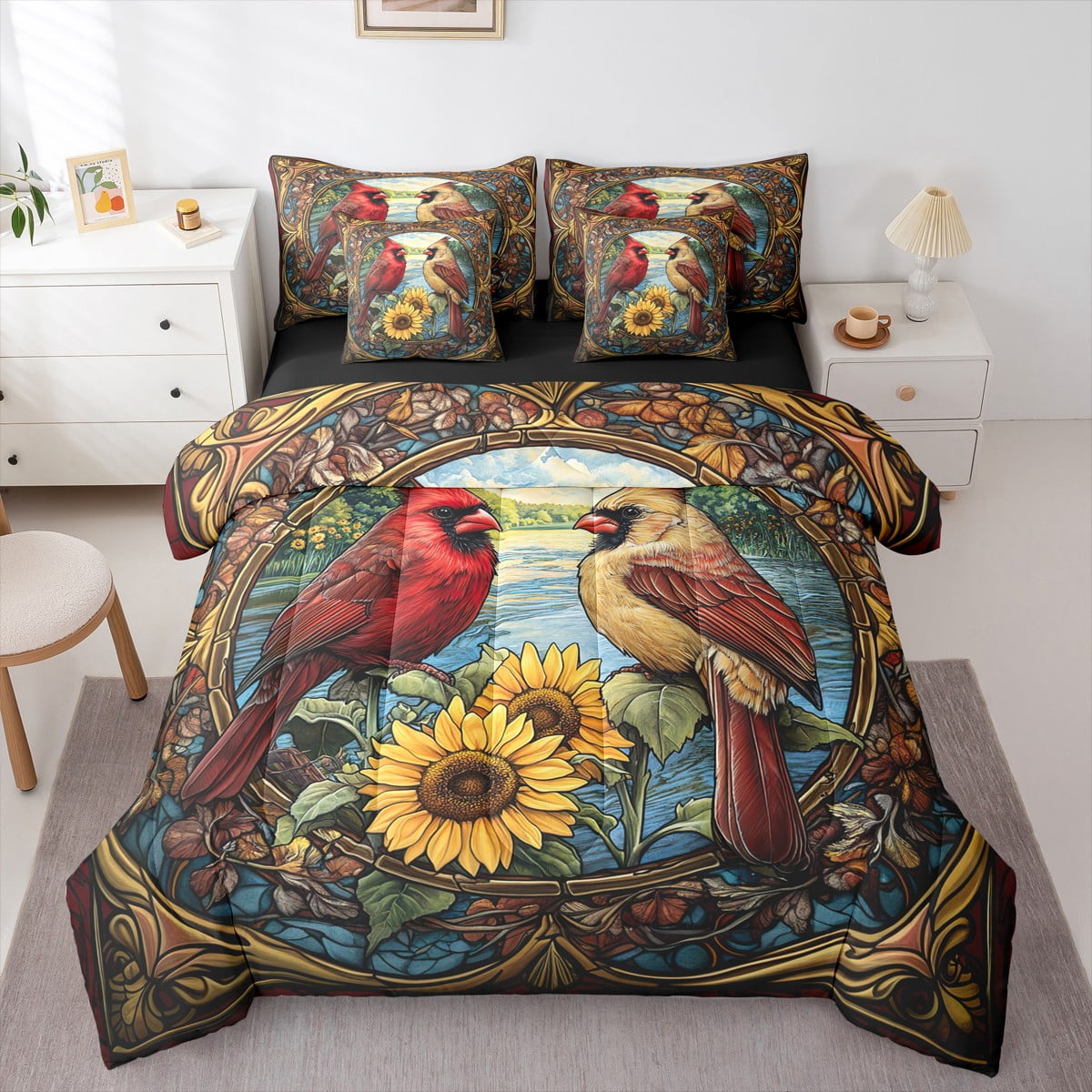 Feelyou Cartoon Red Bird Bedding Comforter Set 7 Pieces for Teens ...