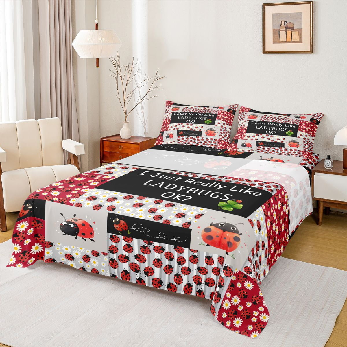 Feelyou Cartoon Red Ladybug Full Size Sheets, Kawaii Animal Bed Sheets ...