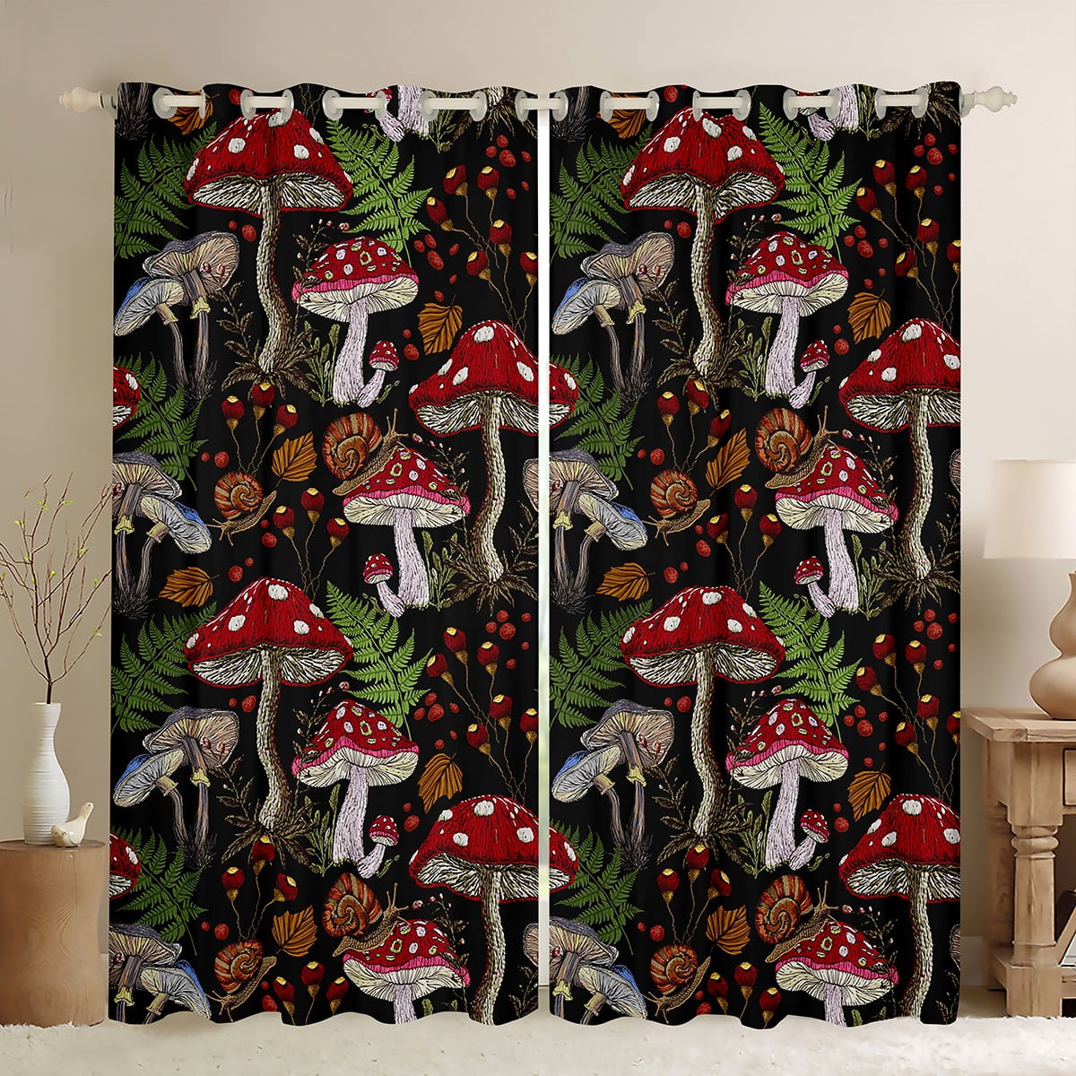 Feelyou Cartoon Red Mushroom Blackout Curtains Set of 2 (52x84 Each ...