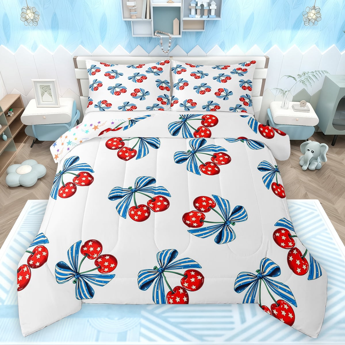 Feelyou Cartoon Ribbon Cherry Queen Comforter Set for Child, Fashion ...