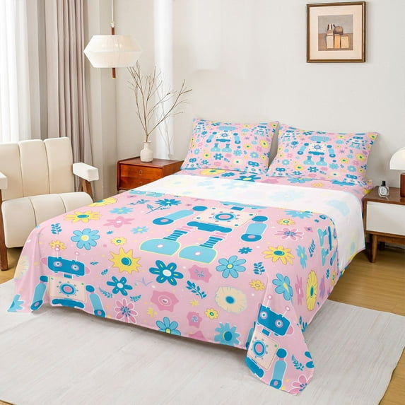 Feelyou Cartoon Robot Teens Twin Sheet Sets, Floral Flower Bedding ...