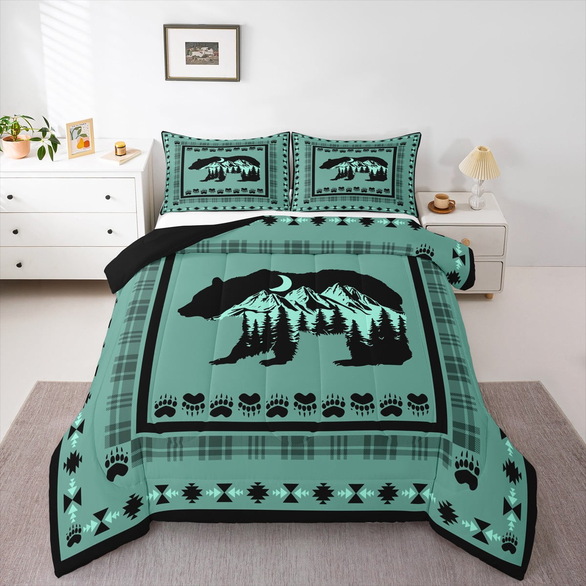 Feelyou Cartoon Rustic Bear Full Size Comforter Sets for Kids, Green ...