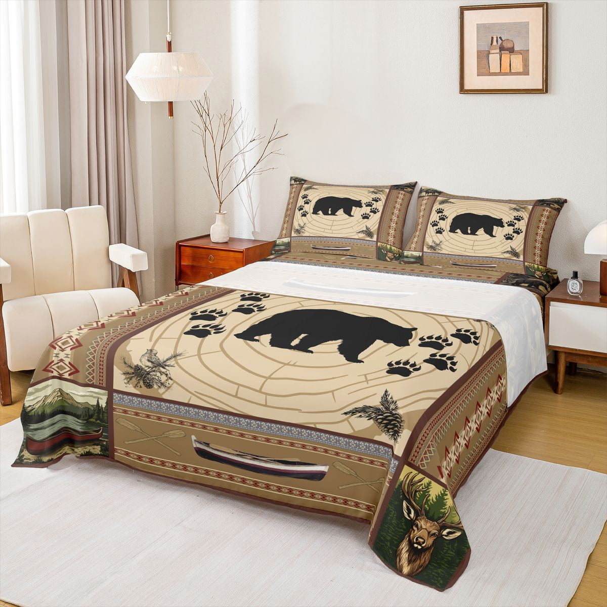Feelyou Cartoon Rustic Bear Full Size Sheets, Adventure Camping Bed ...