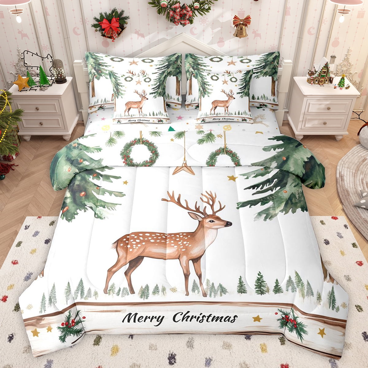 Feelyou Cartoon Rustic Reindeer Bedding Comforter Set 7 Pieces for ...