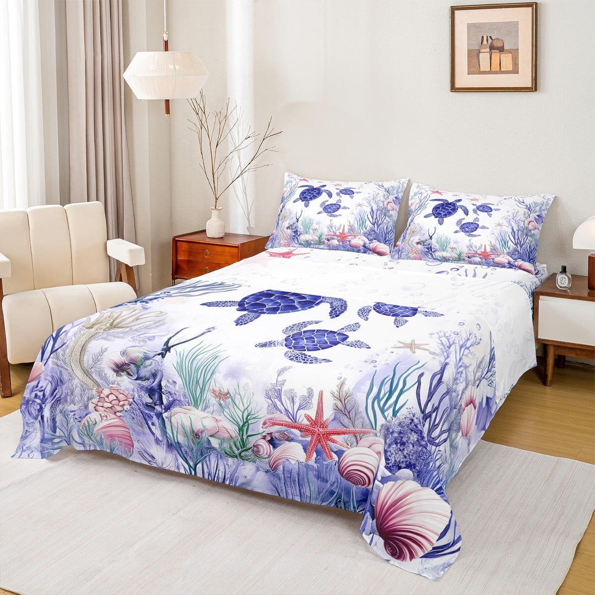 Feelyou Cartoon Sea Turtle Bed Sheets, Kawaii Ocean Animal King Sheets ...