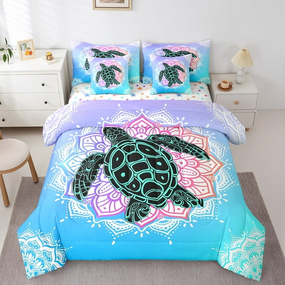 Feelyou Cartoon Sea Turtle Bedding Comforter Set 7pcs, Bohemian Blue ...