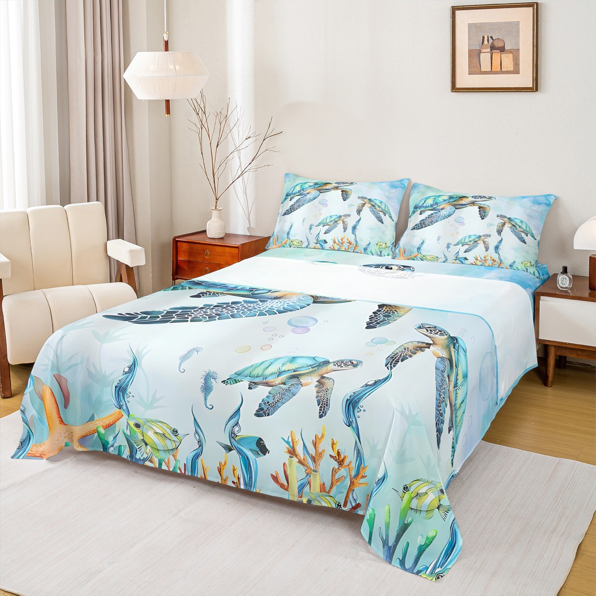 Feelyou Cartoon Sea Turtle Full Size Sheets, Cute Ocean Fish Sealife ...