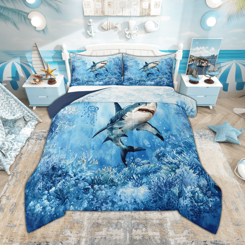 Feelyou Cartoon Shark King Size Comforter Sets for Kids Boys Girls ...
