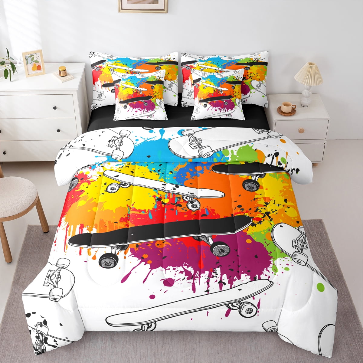 Feelyou Cartoon Skateboard Print Bedding Comforter Set 7pcs, Street ...