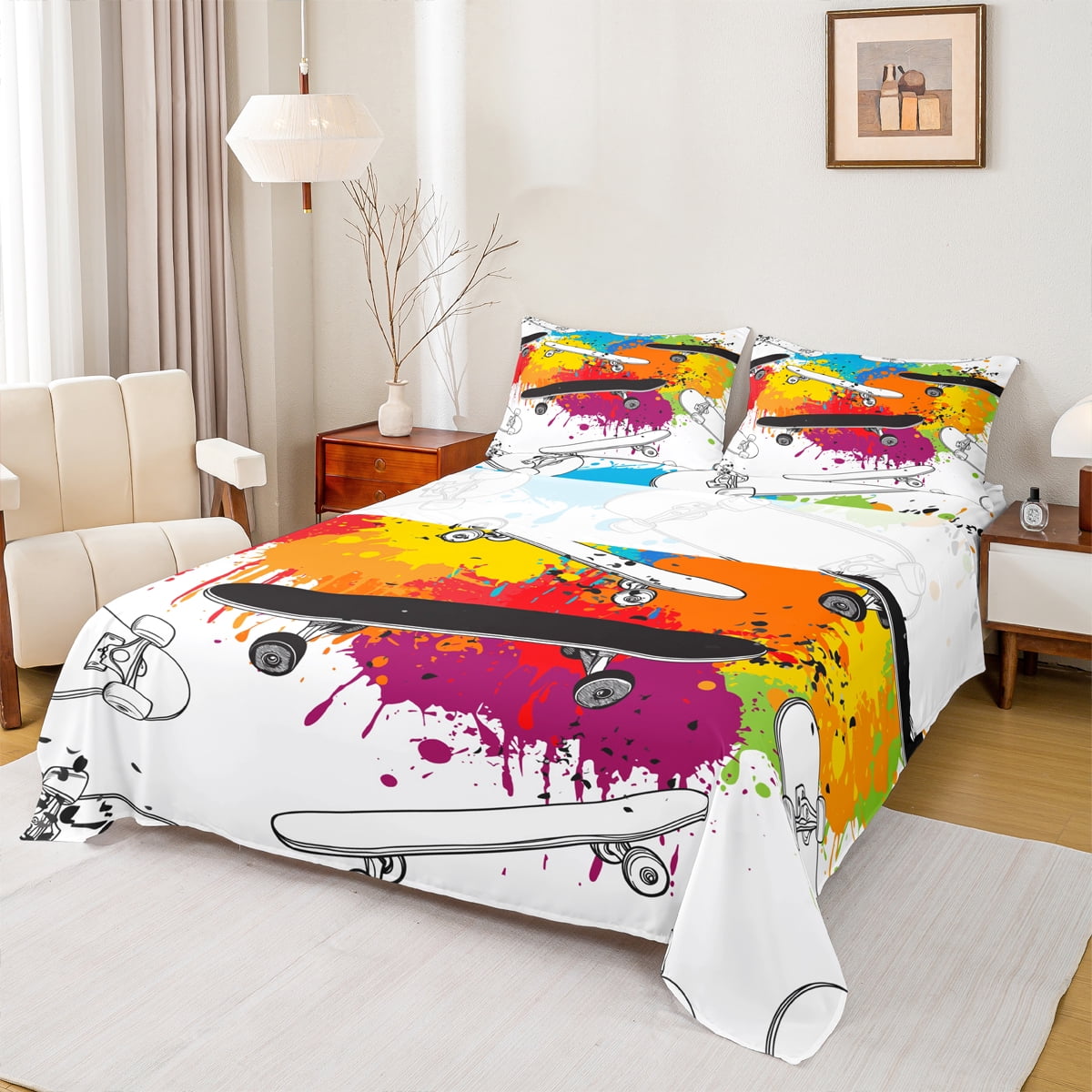 Feelyou Cartoon Skateboard Print Full Size Sheets, Street Watercolor ...