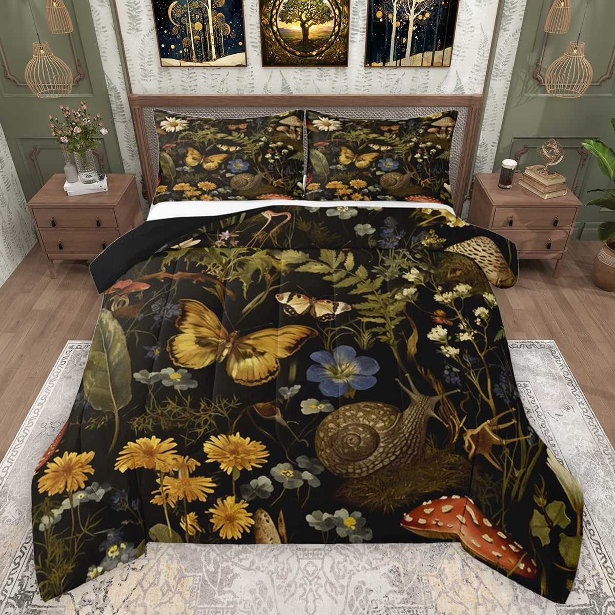 Feelyou Cartoon Snail Butterfly Queen Comforter Set, Jungle Flower ...