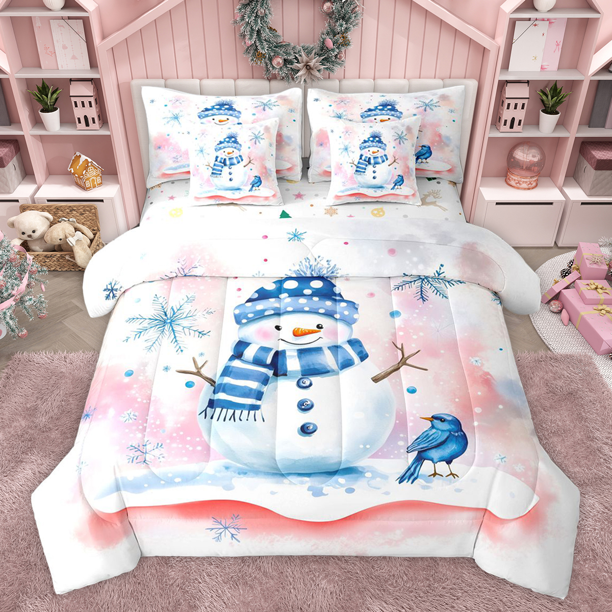 Feelyou Cartoon Snowman Child Bedding Comforter Set 7pcs, Cute Bird ...