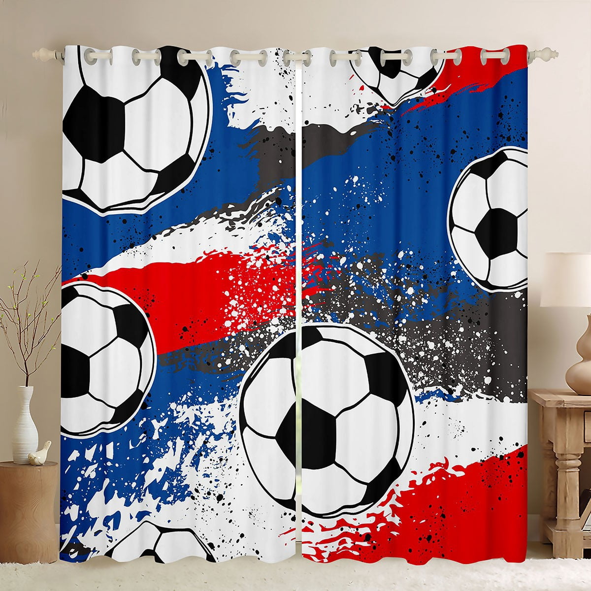 Feelyou Cartoon Soccer Print Blackout Curtains Set of 2 (52x84 Each ...
