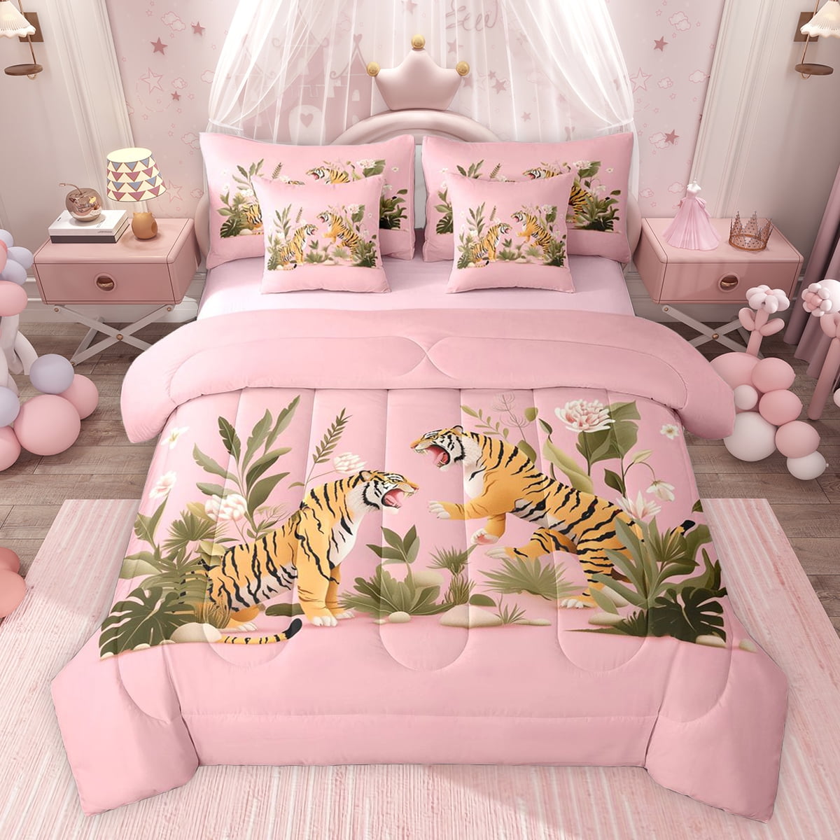Feelyou Cartoon Tiger Wildlife Bedding Comforter Set 7 Pieces, Palm ...