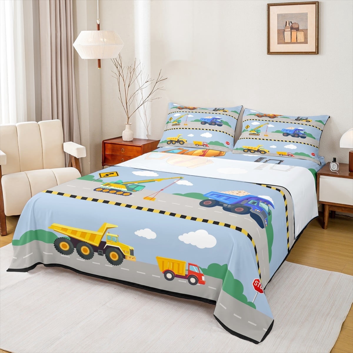 Feelyou Cartoon Truck Boys Full Size Sheets, Rustic Car Bed Sheets ...