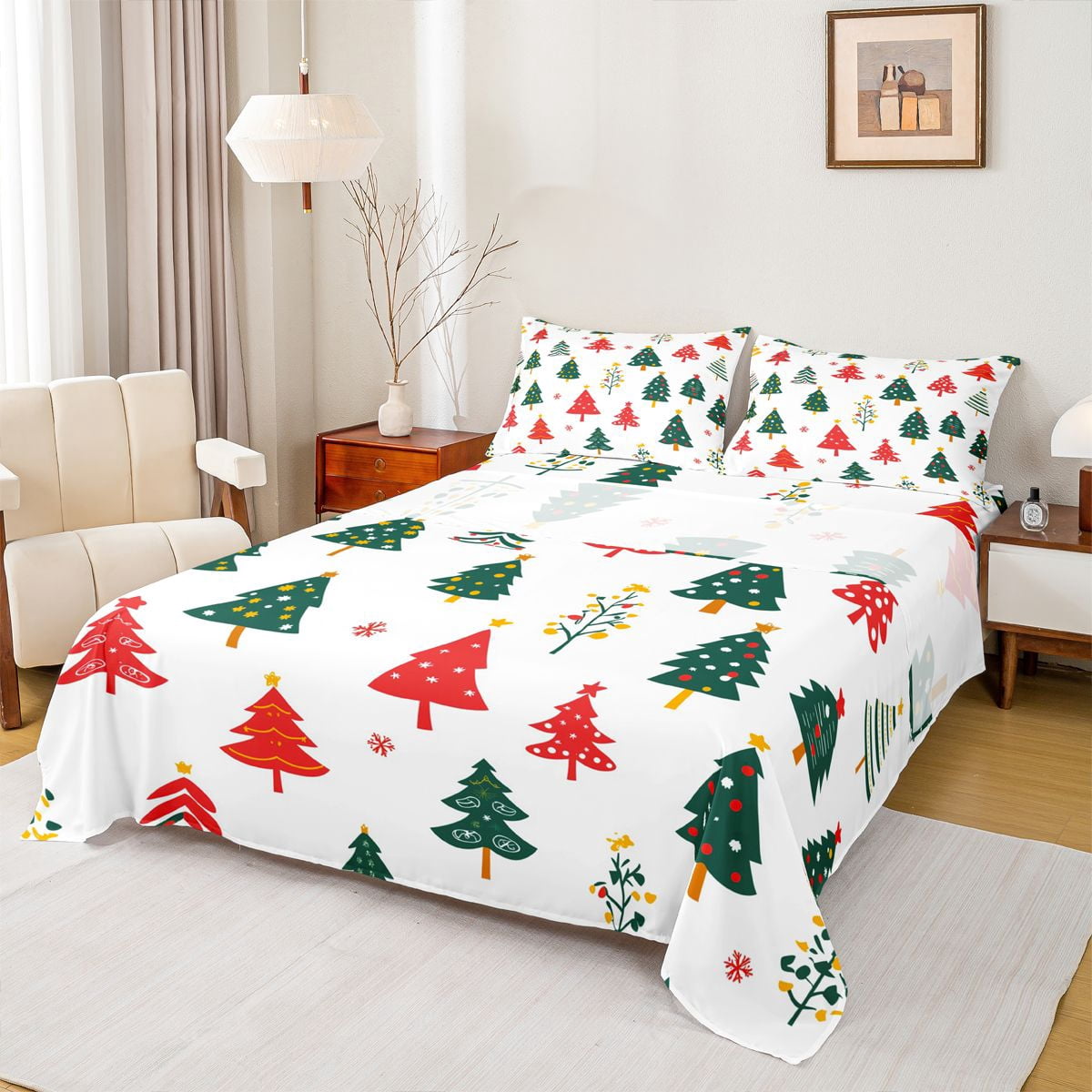 Feelyou Cartoon Xmas Tree Bed Sheets, Kawaii Christmas Snowflake King ...