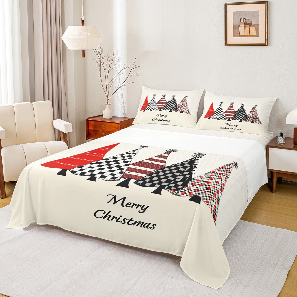 Feelyou Cartoon Xmas Tree Queen Sheet Sets, Christmas Festival Flat ...
