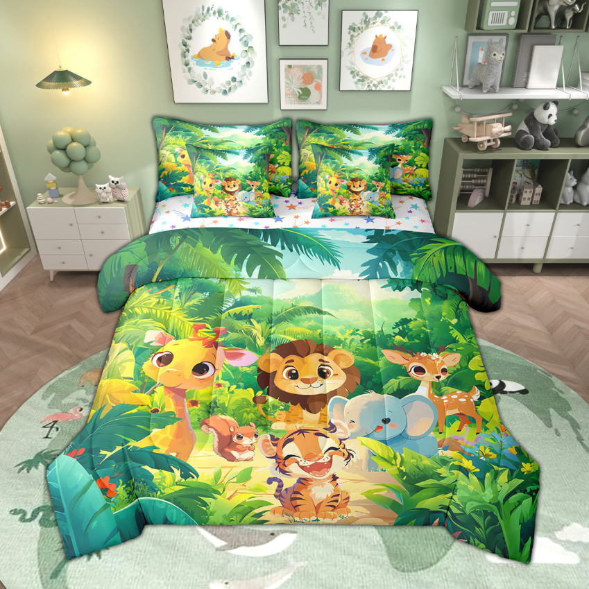 Feelyou Cartoon Zoo Animal Bedding Comforter Set 7-Piece for Boys Girls ...
