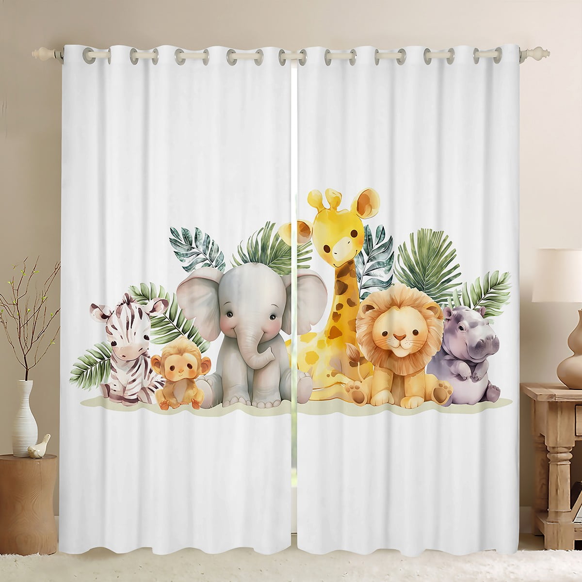 Feelyou Cartoon Zoo Animal Blackout Curtains Set of 2 (52x84 Each) for ...