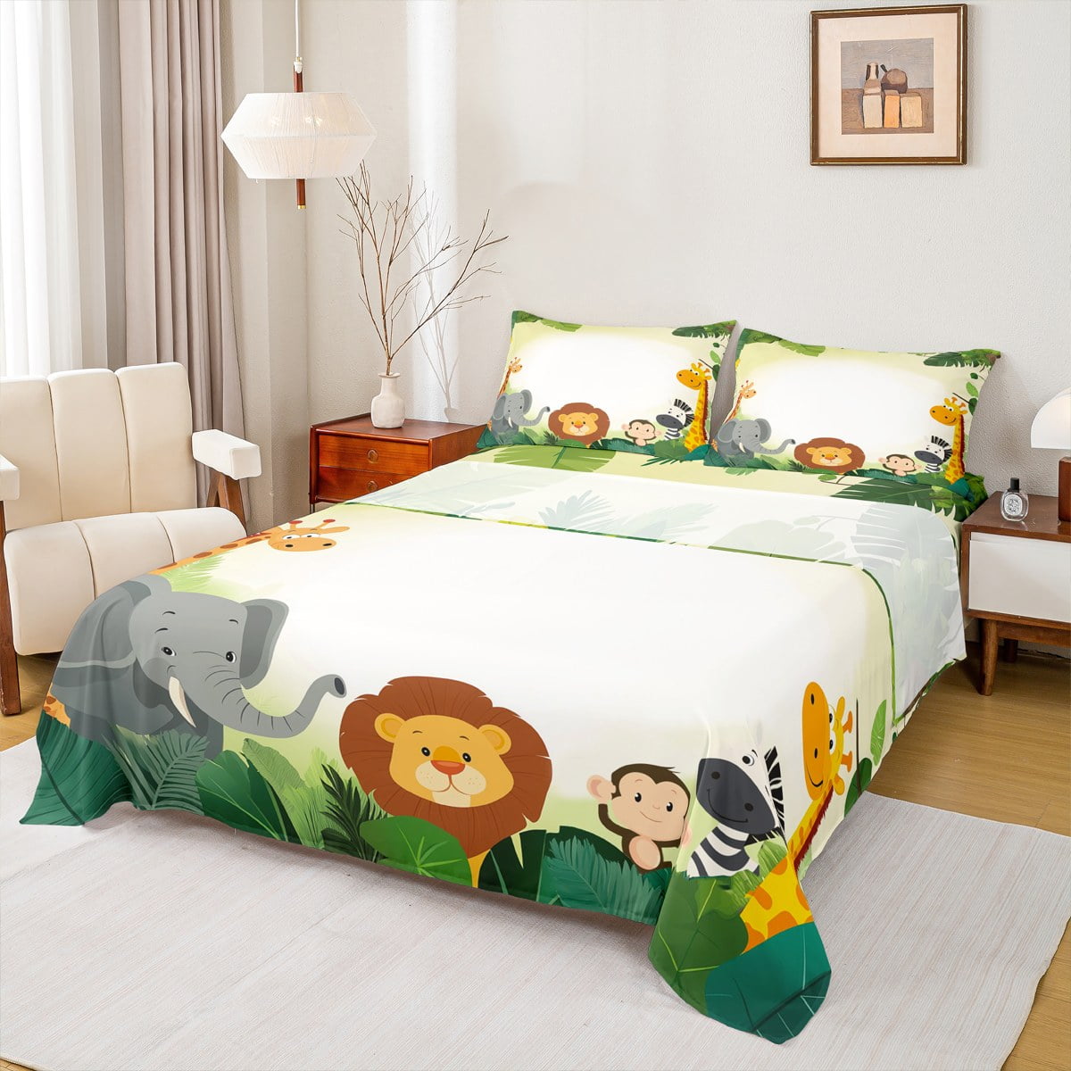 Feelyou Cartoon Zoo Wildlife Bed Sheets for Children, Cute Elephant ...