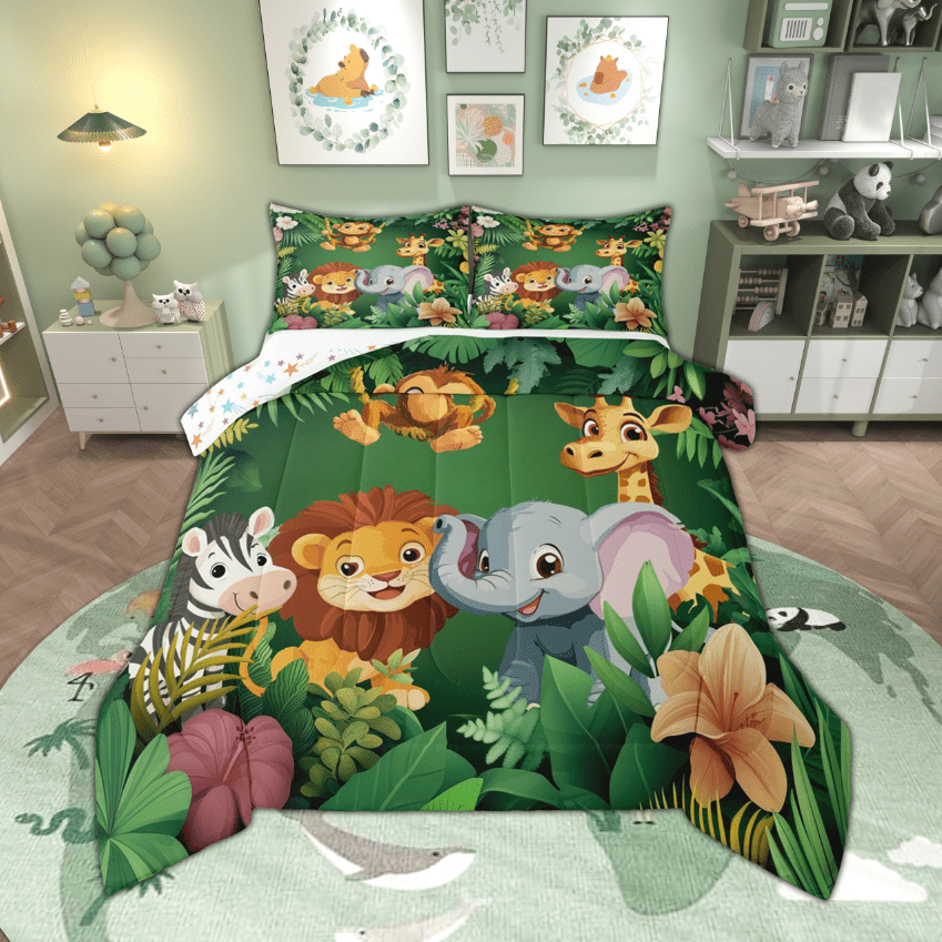 Feelyou Cartoon Zoo Wildlife Queen Comforter Set for Boys Girls ...
