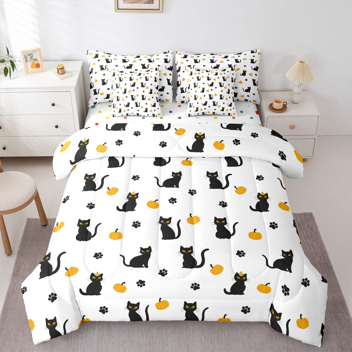 Feelyou Cat Kitten Bedding Comforter Set 7pcs, Cute Animal King Bedding ...