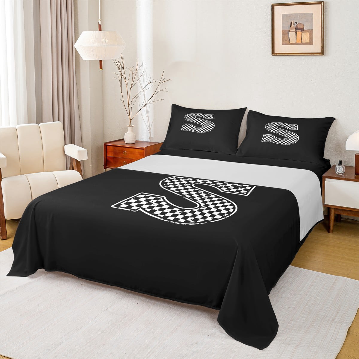 Feelyou Checkered Monogrammed S Full Size Sheets, Cartoon Buffalo ...