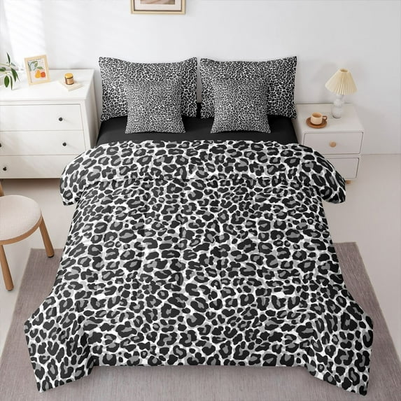 Feelyou Cheetah Leopard Print Comforter Set 7pcs, Black White Polkadot ...