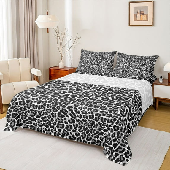 Feelyou Cheetah Leopard Print Queen Sheet Sets, Black White Polkadot ...